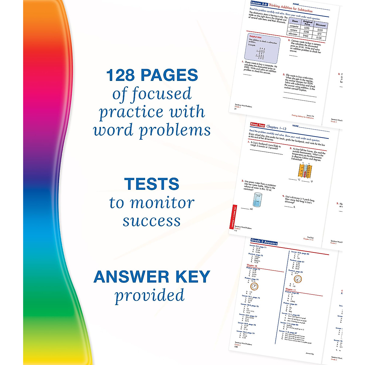 Spectrum Math Word Problems Grade 3 Workbook, Ages 8 to 9, 3rd Grade Math Word Problems, Fractions, Algebra Prep, Geometry, Multi-Step Word Problems, Money, and Time - 128 Pages