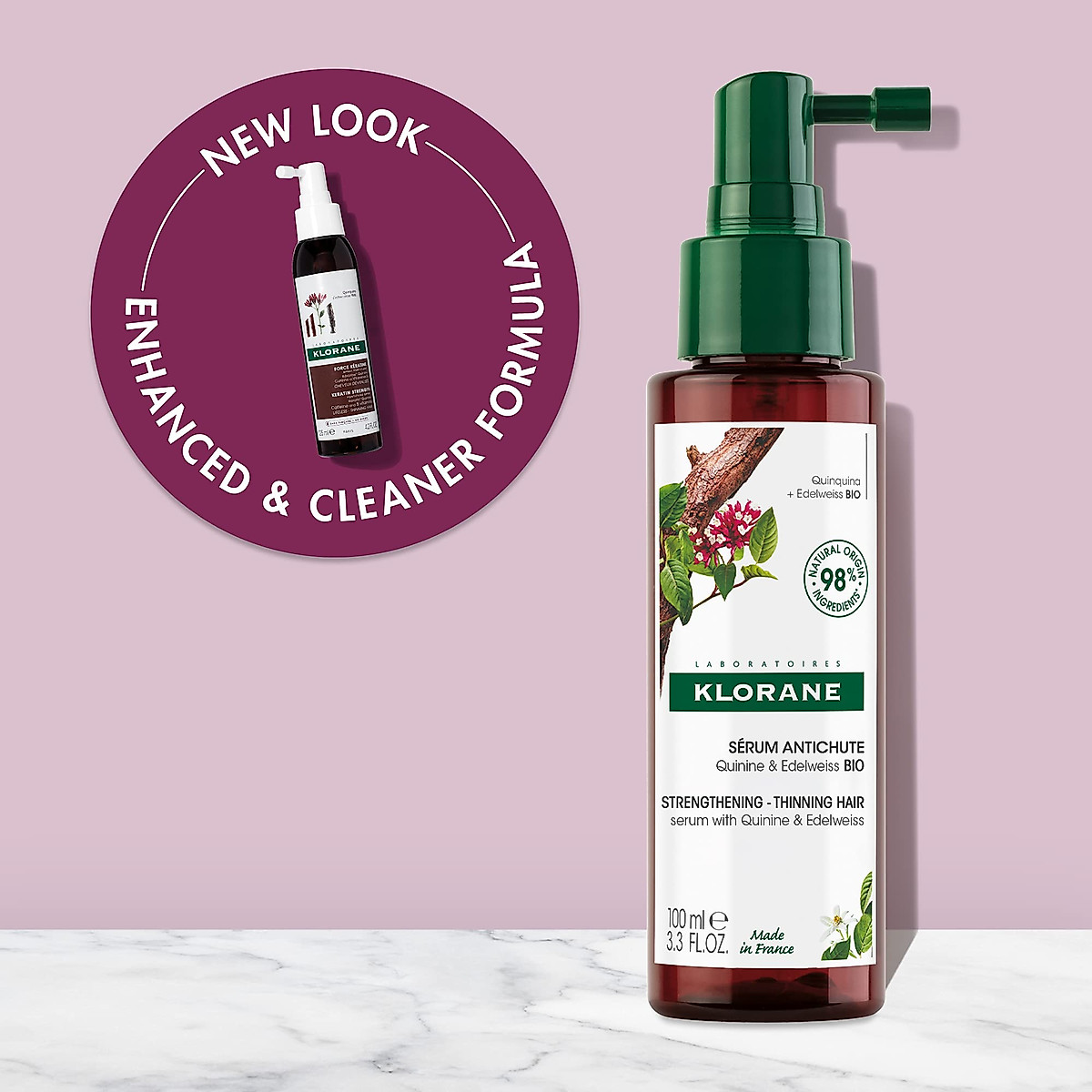 Klorane Strengthening Serum with Quinine and Edelweiss for Thinning Hair, Supports Thicker, Stronger, Healthier Hair, For Men and Women, Paraben, Silicone and Sulfate Free, 3.3 Fl Oz