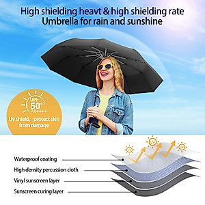 Zrvek Compact Travel Windproof Umbrella Auto Open Close Collapsible Folding Umbrellas Portable Umbrellas for Rain Black 46