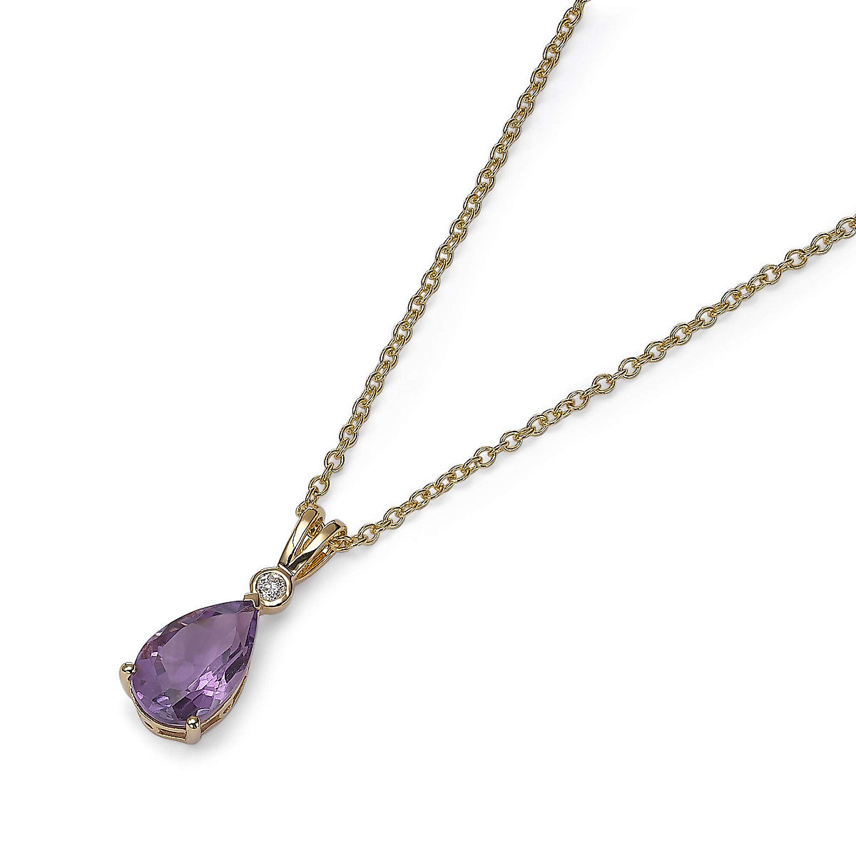 GLAM AND GEMS 2.10 Carat Pear Cut Purple Amethyst and Diamond Pendant Necklace for Women in 14k Yellow Gold (H-I, SI1-SI2) on 17.7 to 19.7 Inch Adjustable Silver Chain