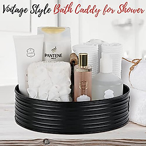 Autumn Alley Farmhouse Bath Caddy for Shower – Toiletries Countertop Organizer for Bathroom – Industrial Chic Décor – Black Accessories – Toilette Label Adds to Rustic Charm (Aged Black), Large