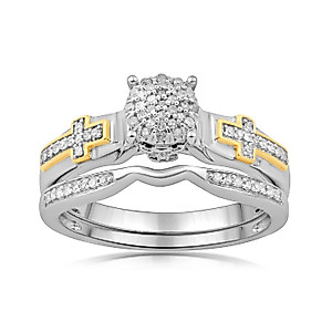 Jewelili Yellow Gold over Sterling Silver 1/5 Cttw Natural White Round Diamond Bridal Engagement Ring, Size 8