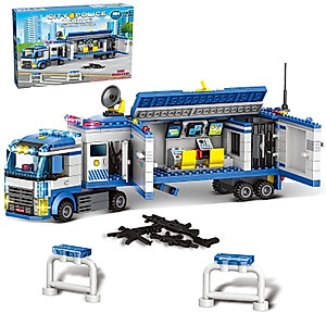 City Police Mobile Command Center Truck Building Blocks, Mobile Police Unit with Prison , Cop Cars STEM Construction Toy Kit , Birthday Xmas Gifts for Kids, Boys, and Girls Ages 6+ (484 Pieces)