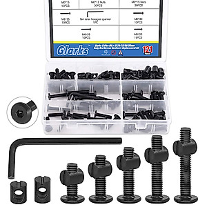 Glarks 120Pcs M6x15/20/25/30/35mm Black Hex Socket Cap Bolt Screws and Barrel Nut Assortment Kit with a Allen Wrench for Crib Baby Bed Cots Furniture
