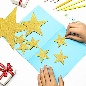 Maitys Hanging Star Cutouts with 4 Sizes (6cm/12cm/20cm/30cm) Shining Finish Star Yard Decorations Party Decor with 50 m Nylon Beading Fishing Line (Gold, 24)