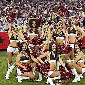 Gofypel Cheerleading Poms Squad Spirited Fun Cheerleading Kit Cheer Poms Handheld Pom Dance Party Football Club Decor Ball with Baton Handle (2 Pack) (Red)