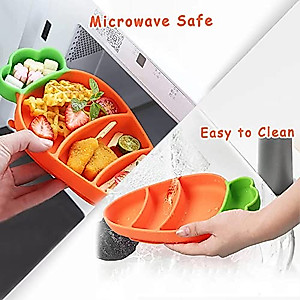 SETFLAGS Toddler Plates with Suction, Silicone Suction Plates for Baby, Cute Carrot Divided Plates and Utensils Set, Non Slip, BPA Free, Feeding Set for 1-5 years old, Microwave Dishwasher Safe