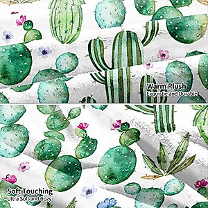 ZFYIPOK Cactus Throw Blanket, Fresh Cactus Flowers Lightweight Blanket Cozy Warm Blankets with 18x18 Inch Pillowcase for Bedroom Living Rooms Sofa Beds Office 60x50 Inch
