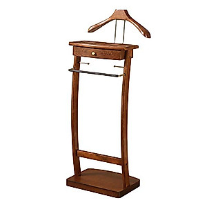 Proman Products Kingsman Suit Valet Stand VL37074 with Drawer, Top Tray, Contour Hanger, Trouser Bar, Tie & Belt Hooks and Shoe Rack, 15.5" W x 12" D x 44.5" H, Walnut