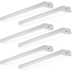 Sunco 6 Pack LED Wraparound Light Fixture 4FT, Garage Ceiling Lights, Linkable 40W=300W, 3500 LM, 6000K Daylight Deluxe, Hardwired, Surface Mount, Workshop Utility Light ETL