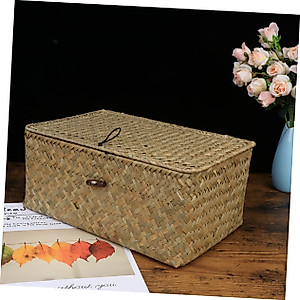 Levemolo Woven Shelf Basket Small Basket Woven Basket for Living Room Rattan Storage Basket Straw Basket with Cover Storage Baskets Basket with Lid Woven Baskets Cutlery Rack Wicker Wooden