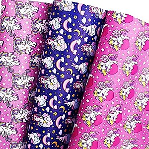 U'COVER Unicorn Birthday Wrapping Paper 6 Large Sheet Gift Wrapping Paper for Girls Kids Baby Shower Women Boys for Wedding Anniversary Holiday Party Graduation Gift Wrap Paper Folded 27 * 37inch