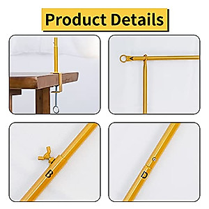 Adjustable Over The Table Rod Stand with Clamps, Gold Metal Balloon Flower Arch Stand 35"-50"Tall, 45"-90"Length Ideal for Weddings, Showers, Birthday, Halloween, Thanksgiving Party Decorations