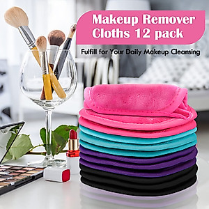 Orighty Makeup Remover Cloths 12 Pack, Makeup Removal Face Cleansing Cloth, Reusable Makeup Remover Pads Remove Instantly Dirt with Just Water, 5 x 5 in