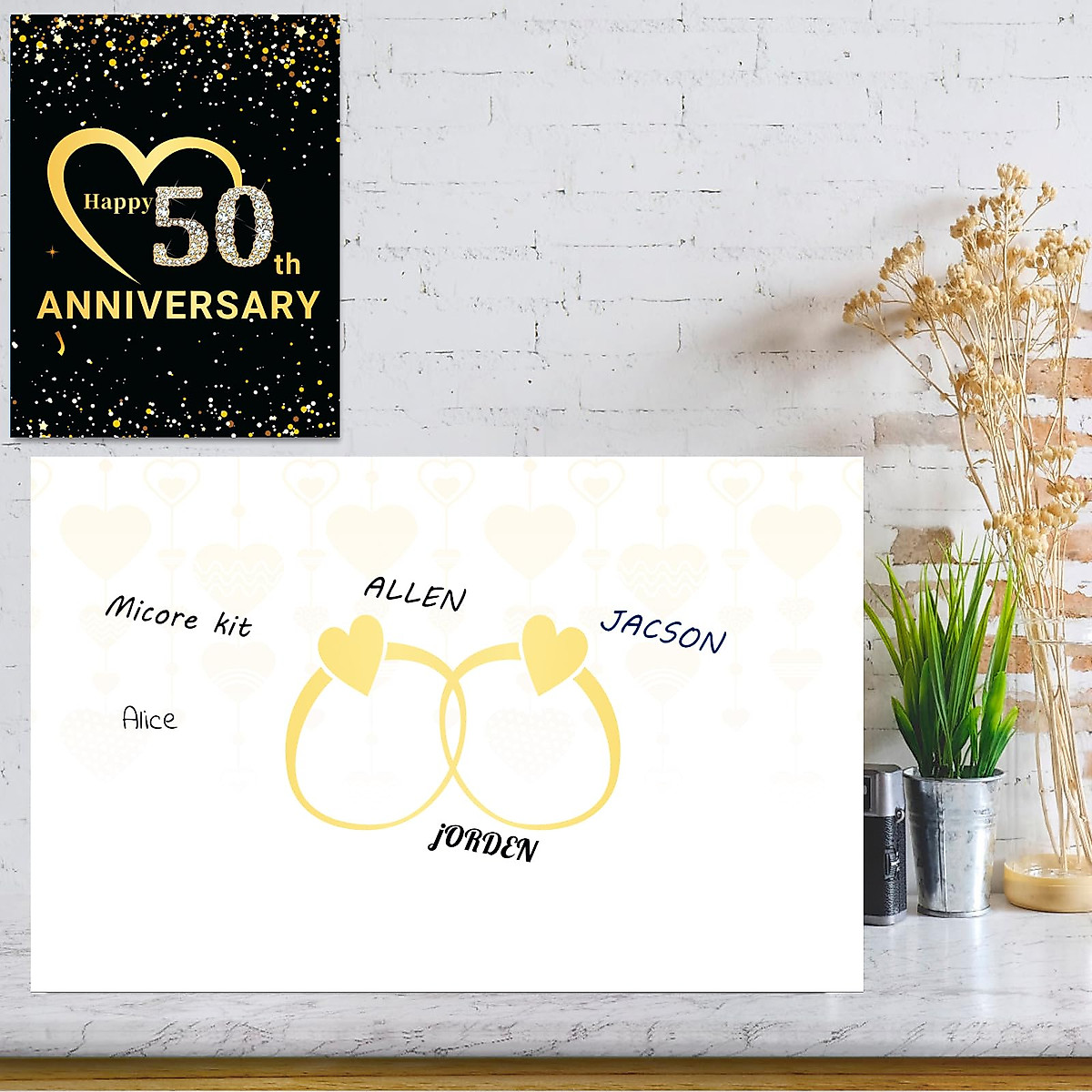 Jumbo 50th Anniversary Card with Envelope, Giant Anniversary Party Greeting Card, Extra Large Guest Book Message Greeting Cards,Big Anniversary Card for Women Men,Happy Anniversary Party Decorations