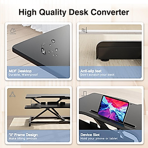 JYLH JOYSEEKER Standing Desk Converter 32 inch, Height Adjustable Sit Stand Desk Riser, Quick Sit to Stand Tabletop Dual Monitor Riser Workstation for Home Office with Keyboard Tray, Black