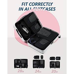 Packing Cubes for Suitcases, BAGSMART 6 Carry On Suitcase Organizer Bags Set Travel Packing Cubes for Women, Lightweight Luggage Organizer Bags with Shoe Bag & Luandry Bag, Black