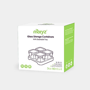 Matyz 4-Pack Glass Baby Food Containers with Airtight Lids and Stackable Tray (Mint Green, 3 OZ Each) - Glass Food Containers Freezer Safe for Baby Toddler - Stackable Baby Food Containers Glass