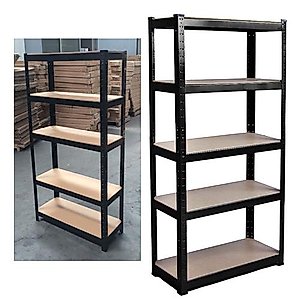 Bookshelf, 5-Tier Modern Bookcase, Industrial Look Shelves Unit with Metal Steel and MDF Boards Frame for Living Room, Bathroom and Office,Study,H 150 x W 70 x D 30 CM,Black,Each Shelf Lifting 175kgs.