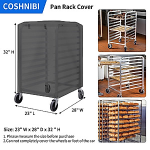 COSHNIBI Pan Bun Rack Cover, 420D Waterproof and Dust Resistant with Zipper Pan Rack Cover, Suitable for Commercial Bread Racks - 23" W x 28" L x 32" H,Black