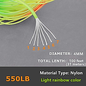 GeGeDa Rainbow Paracord 7 Core Nylon Parachute Cord Camping Rope 100FT … (Light Rainbow, 100)
