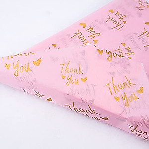 MR FIVE 30 Sheets Large Size Gold Thank You Tissue Paper Bulk,20" x 28",Thank You Tissue Paper for Packaging,Gift Bags,Gift Wrapping Tissue Paper for Graduation,Birthday,Party,Thanksgiving (Pink)