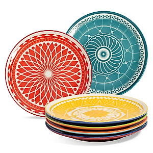 Annovero Bundle - Dessert Plates, Pasta Bowls. Cute and Colorful Stoneware Dishes for Kitchen, Microwave and Oven Safe. Bundle