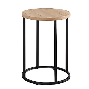 CENSI Oak End Table Side Table for Living Room, Mid-Century Modern Nightstand for Bedroom, Plant Stand, 15.7" Round, Wood and Metal (Natural)