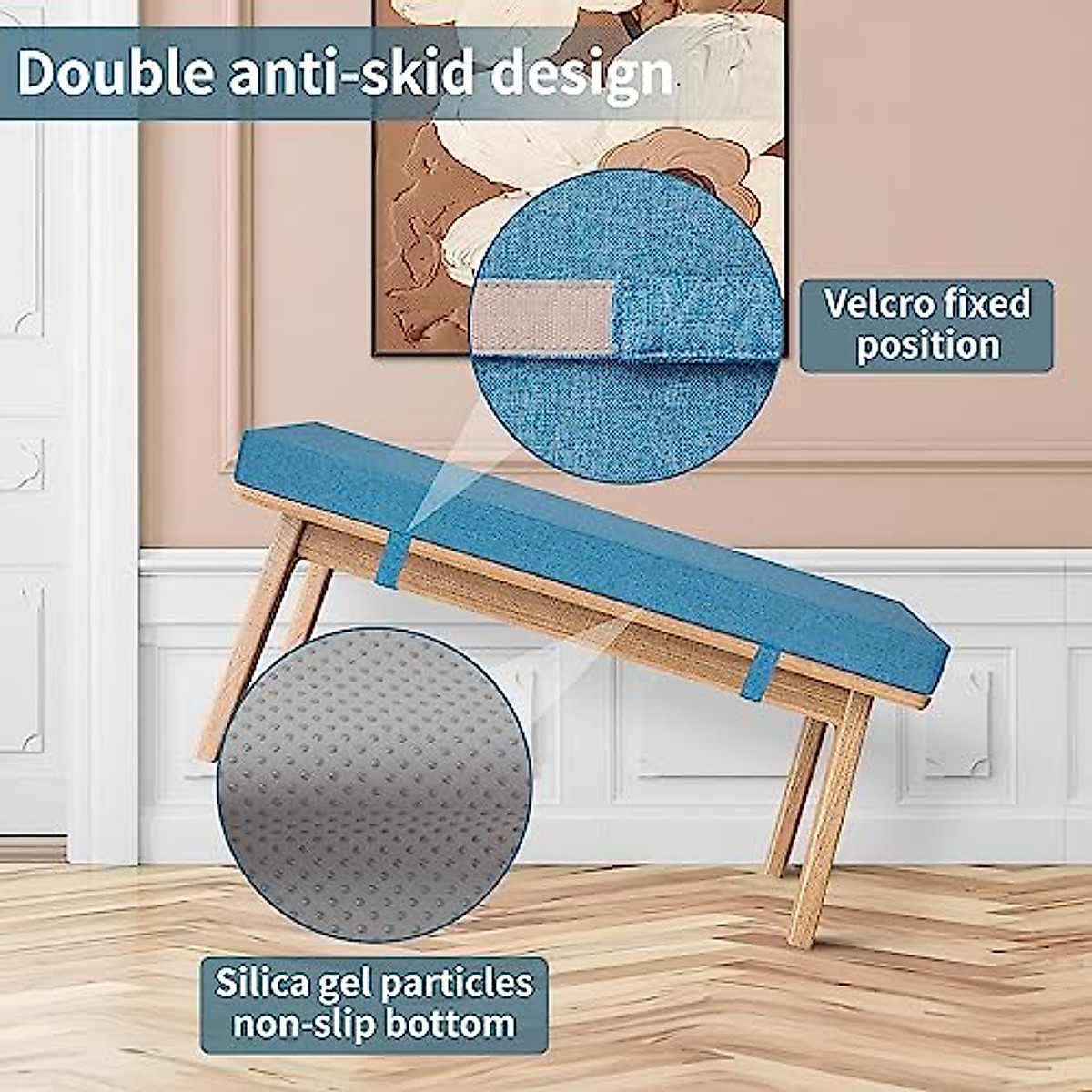 ROFIEJOX Bench Cushion 45 inch - Imitation Linen Fabric, Indoor Outdoor Long Seat Furniture, High-Density Foam, Non-Slip Velcro Design for Window Patio Garden, (45x18x3) Light Azure