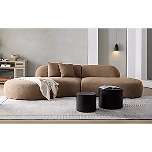 HAMORESPACE 135‘’Curved Sectional Sofa, Multiple Seating Positions, Fabric Upholstery Couch for with Pillows for Living Room Office,Apartment (Camel,Left-Facing)