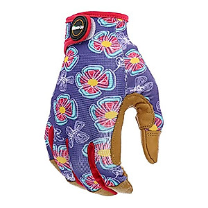 Miracle-Gro MG86212 Durable Fit Gloves – [Tan/Purple Floral Print, Medium/Large], Goatskin Leather Palm Gloves