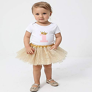 GOODTECK Newborn Infant Baby Professional 3 Layers Sequin Tutu Tulle Skirt (3-8 Years, Gold)