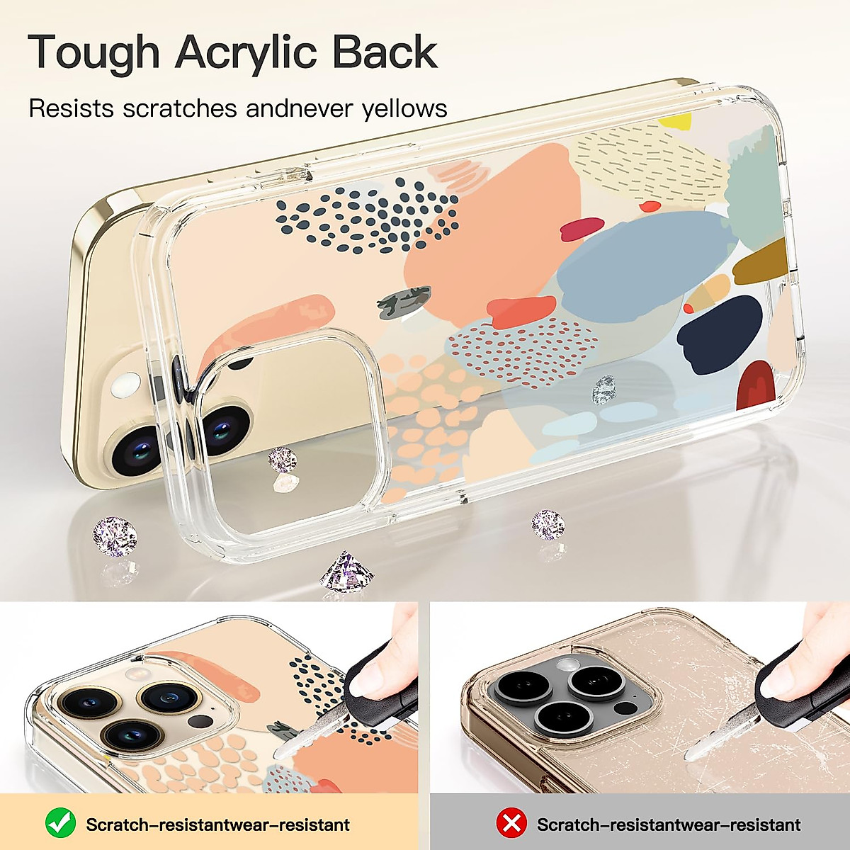 ICEDIO for iPhone 13 Pro Max Case with Screen Protector,Slim Fit Crystal Clear Cover with Fashionable Designs for Girls Women,Protective Phone Case 6.7" Multi-Colored Cactus