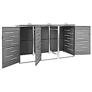Triple Wheelie Bin Shed,Outdoor Trash can Storage,Outdoor Toy Storage,Garden Shed,Includes Luxury Springs and Convenient Lid,for Backyards and Patios, 81.5"x30.5"x45.3" Stainless Steel,Lockable