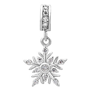 CharmSStory Christmas Gifts Snowflake Dangle Charm Beads For Snake Chain Bracelets (White)