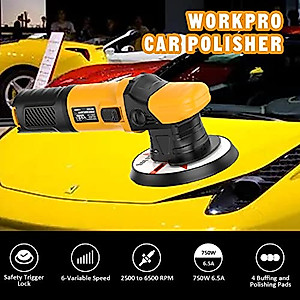 SHINEJACK Car Buffer Polisher, 750w Dual Action Polisher For Car Detailing, 9mm Long-Throw Orbital Polisher with 6-speed Adjustable (2500-6500r)