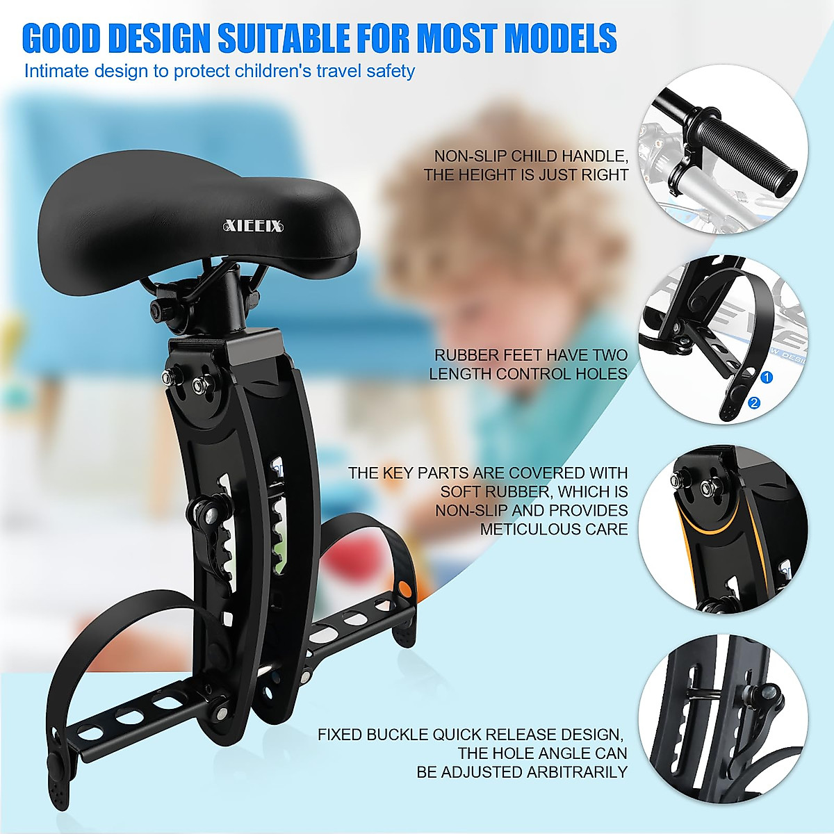 XIEEIX Kids Bike Seat Set,New MTB Child Seat, Front Mounted Bicycle Seats for Kids 2-5 Years (up to 48lbs) Compatible with All Adult Mountain Bikes