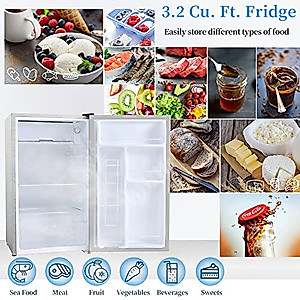 PEIHONGET Mini Fridge with Freezer, 3.2 Cu.ft, 5 Settings Temperature Adjustable, Low Noise, Reversible Single Door, Compact Refrigerator for Bedroom Office and Dorm, Apartment, Kitchen(Silver)