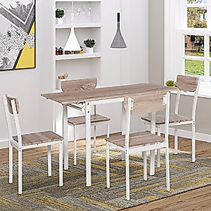 HOMCOM Modern 5-Piece Dining Table Set for 4 with Foldable Drop Leaf, 4 Chairs, and Metal Frame for Small Spaces, White