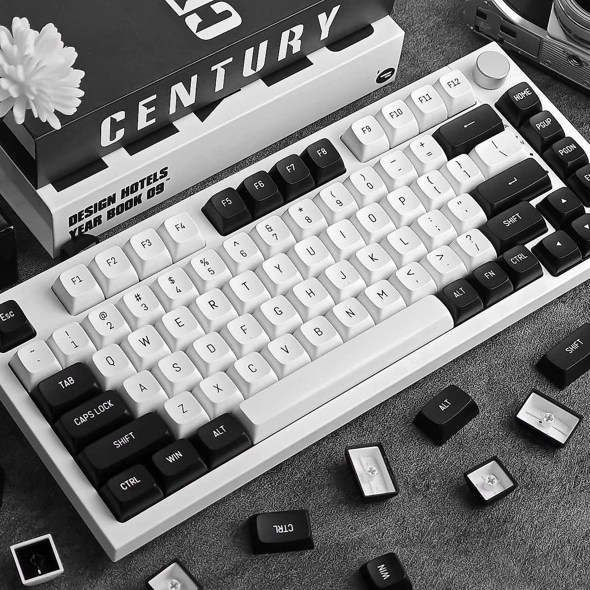 JOLINTAL 150 Keys Minimalist Black and White Keycaps Set, ABS Material CSA Profile Keycaps Double Shot, Black on White Custom Keycaps for Cherry Mx ANSI Layout Mechanical Keyboard