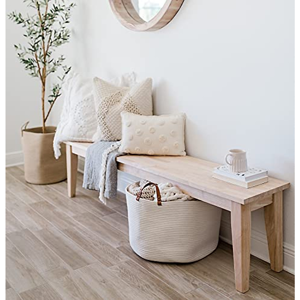 OrganiHaus White Large Baskets for Organizing 20x13| Large Blanket Basket for Living Room | Toy Storage Basket for Kids | Large Rope Basket w/Handles | Big Woven Hamper | Round Basket for Blankets