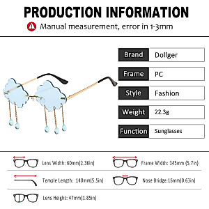 BOJOD Rimless Cloud Sunglasses For Women Trendy Disco Festival Glasses Vintage 90s Sunglasses Funny Cloud BLUE Halloween