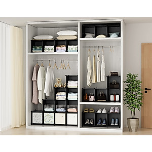 SIMPDIY Storage Modular Cubes 16 Cubes Black (124x124x30cm) Plastic Portable Organizer Bookshelf Shelf Rack