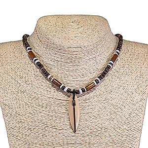 BlueRica Wood Surfboard on Brown Coconut Shell Beads Necklace