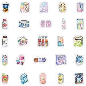100pcs Cute Snack Stickers Food Stickers Drink Stickers Kawaii Small Beverage Stickers Decorative Masking Stickers for Personalize Laptop Scrapbook Daily Planner and Crafts