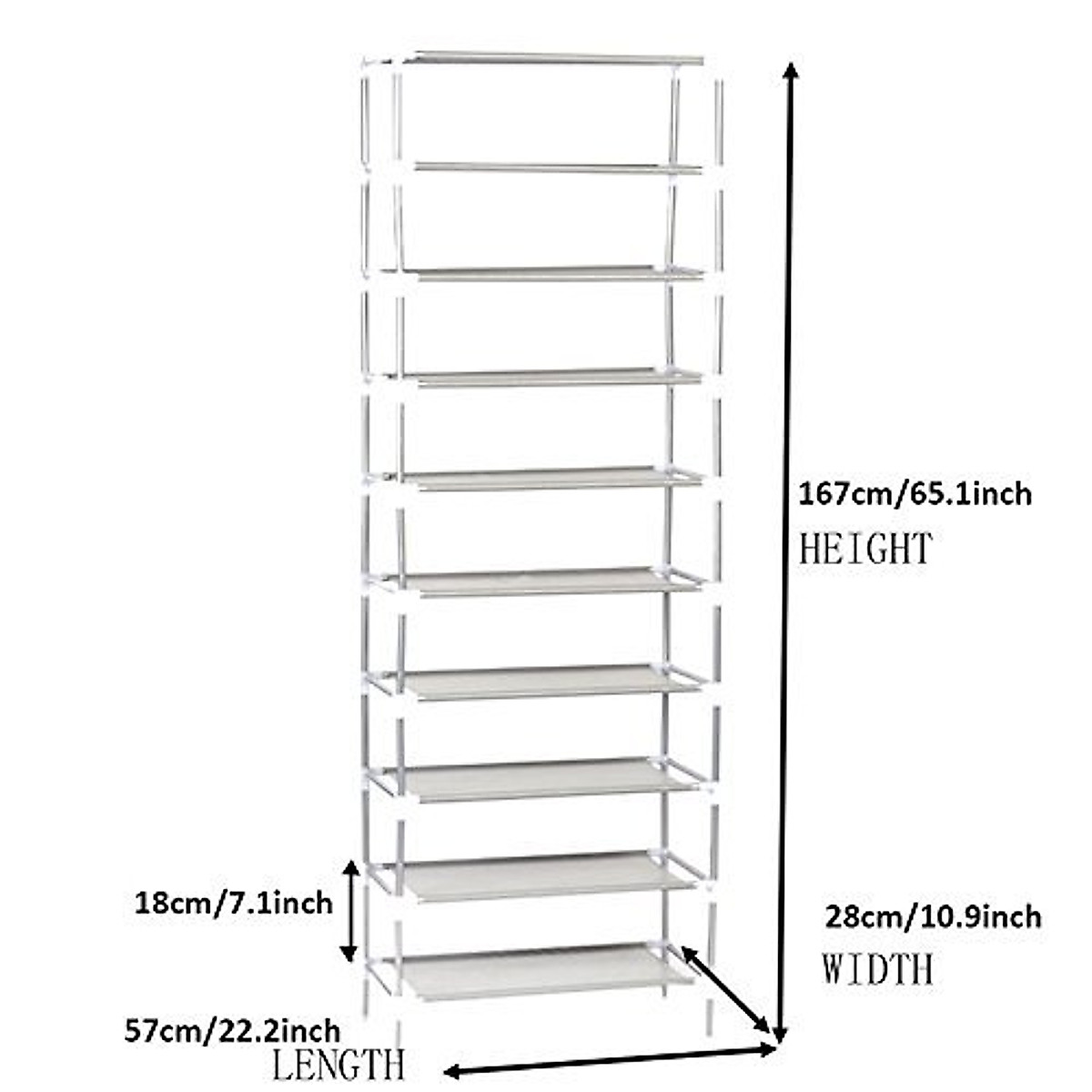 dtemple 10 Tiers Space Saving Shoe Rack Mount Stand Sturdy Shelf Storage Tower Organizer Cabinet Adjustable Shoe Shelf