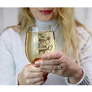 Lillian Rose Ring Make Me Look Engaged Wine Glass, 4.75", Clear