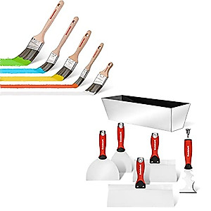 Goldblatt Drywall Hand Tool Kit +WORKPRO Paint Brushes Set,5-Piece Professional Flat and Angle Sash Paint Brush with Wood Handle for Walls, Trim, Cabinets, Doors, Fences, Decks, Crafts, DIY, and Stai