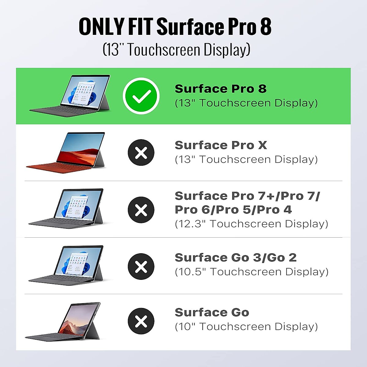 MoKo Case Fits Microsoft Surface Pro 8 13" Touchscreen 2021 Release Tablet, All-in-One Protective Rugged Cover Case with Hand Strap, Compatible with Type Cover Keyboard, Black