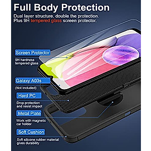 Dahkoiz for Samsung Galaxy A03S Case, with Tempered Glass Screen Protector, Dust Proof Port Cover, Full Body Protection Rubber Cover Phone Case for Samsung Galaxy A03S/A02S, Black/Black